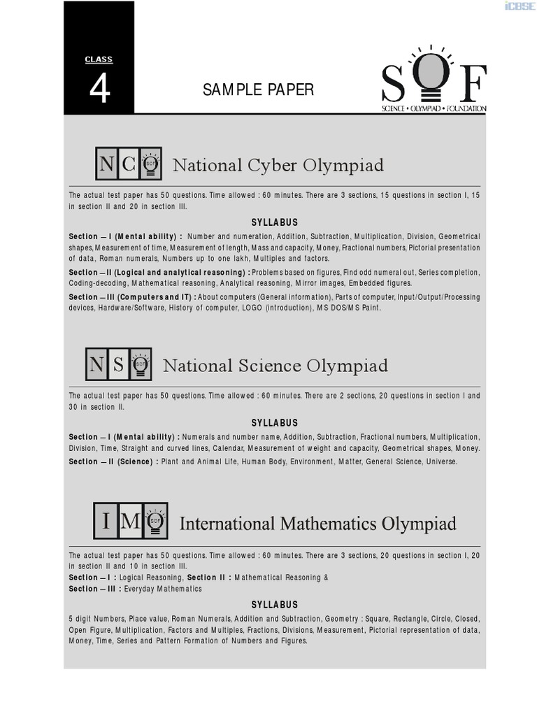 National Cyber Olympiad: Sample Paper | PDF | Force | Litre