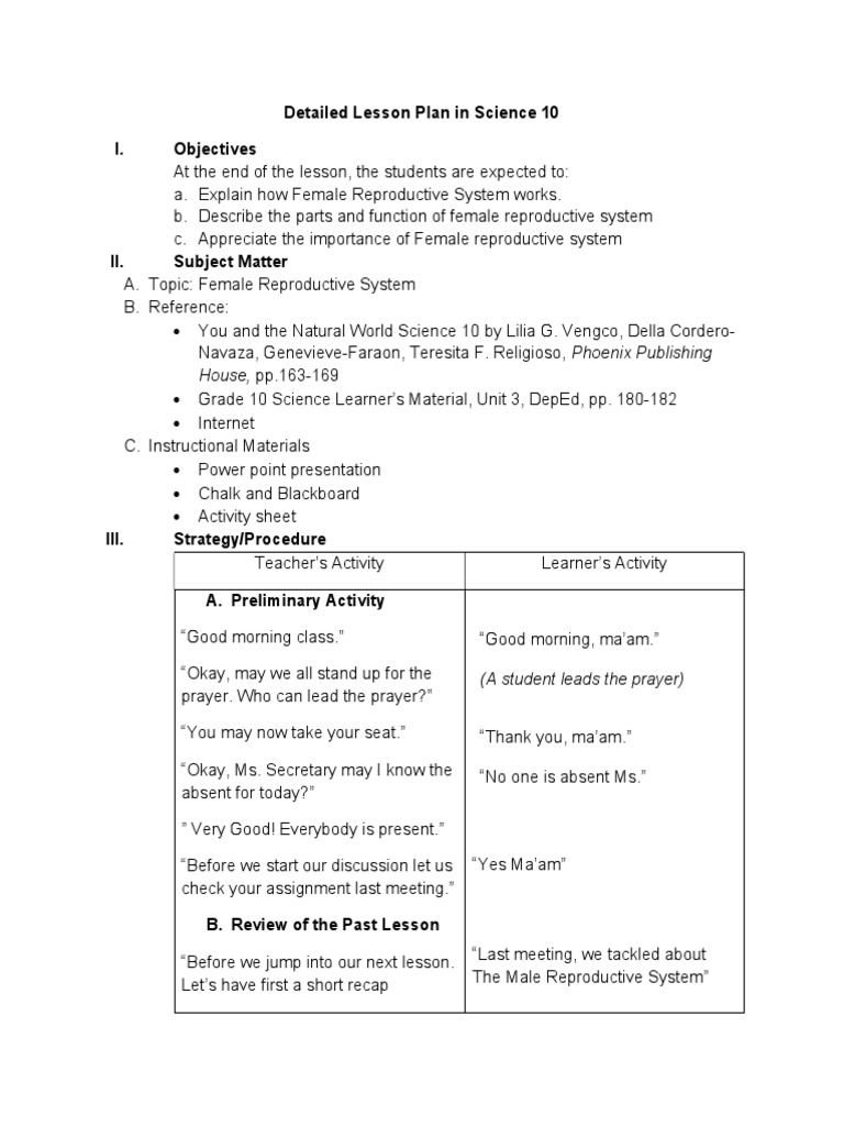 Detailed Lesson Plan in Science 10 | PDF | Menstrual Cycle ...