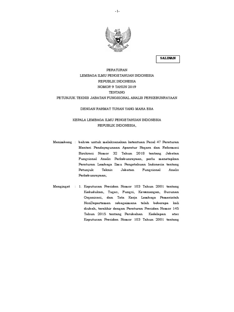 Per LIPI No 9 Tahun 2019 TTG Juknis Analis Perkebunrayaan | PDF | Komputer