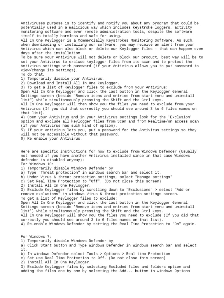 Exclusion Instructions | PDF | Antivirus Software | Security