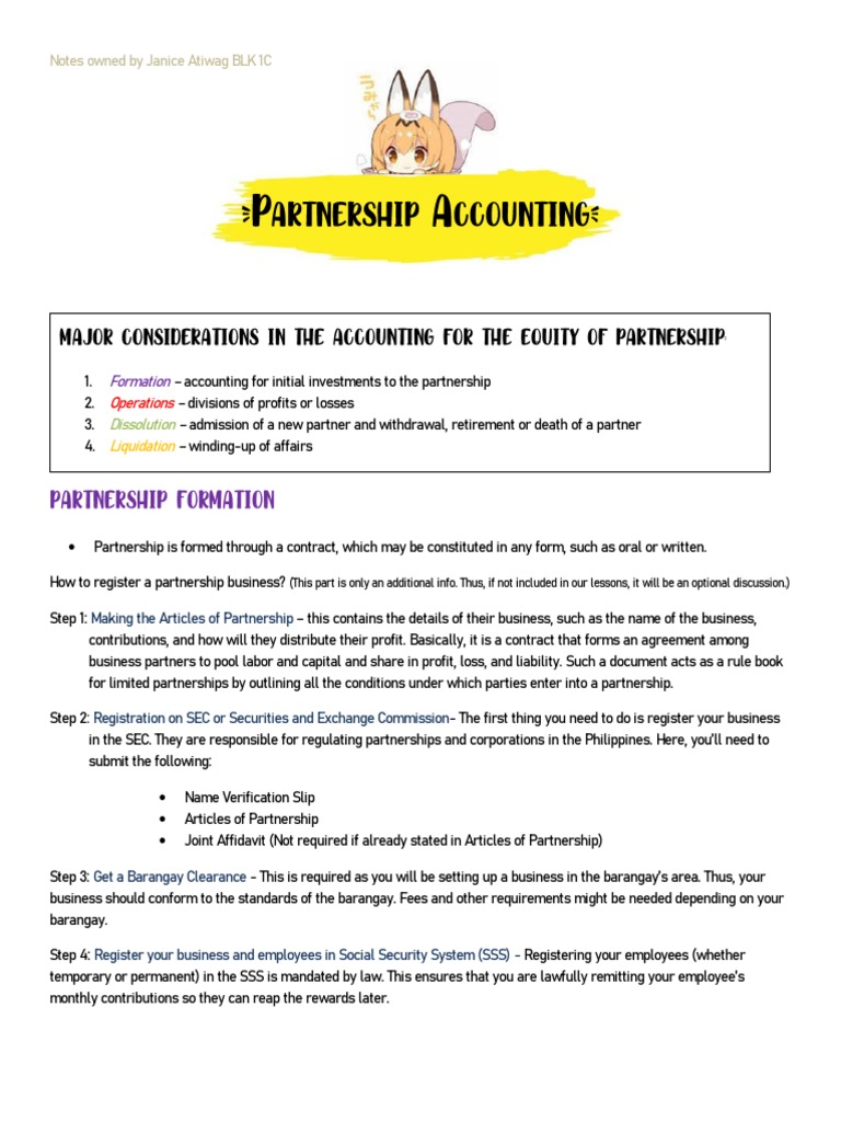 Partnership Formation Partnership Accounting | PDF | Debits And Credits ...