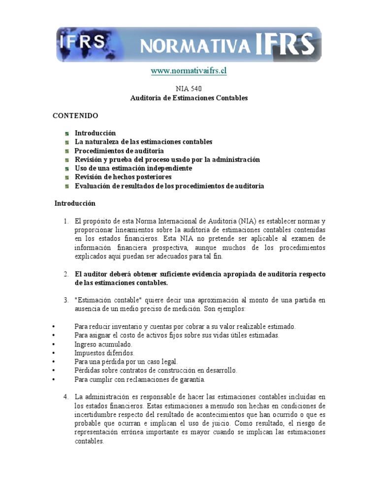 11.NIA 540 Auditoria de Estimaciones Contables | PDF | Auditoría ...