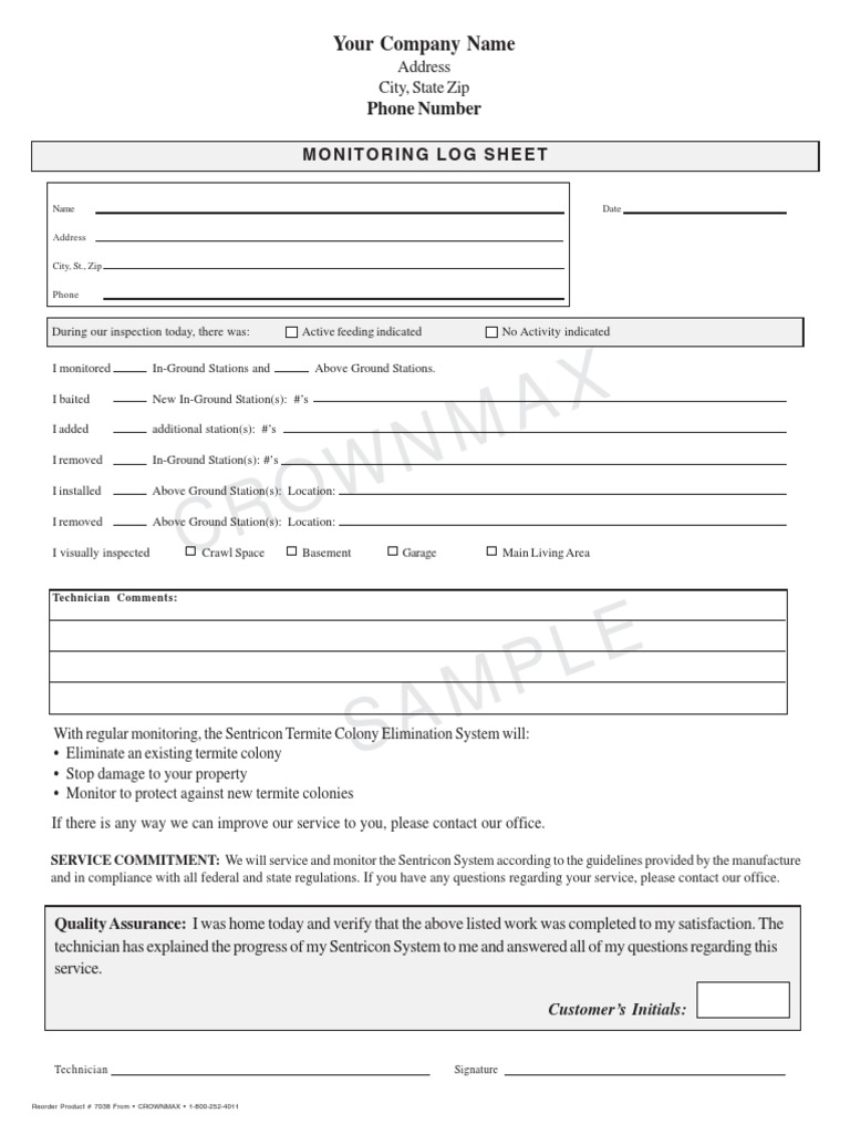 Monitoring Log for Sentricon Termite Colony Elimination System | PDF