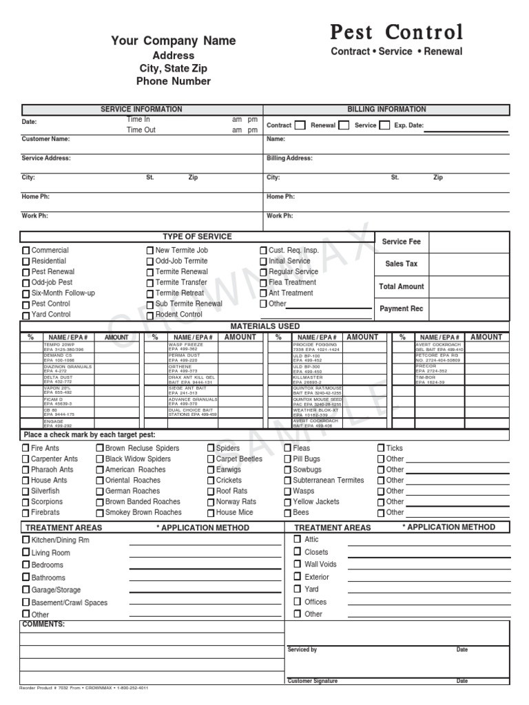 Service Report - Form | PDF | Pest Control | Pest (Organism)
