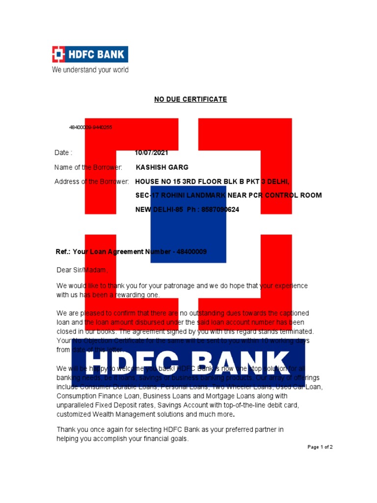 No Due Certificate | Download Free PDF | Loans | Banks
