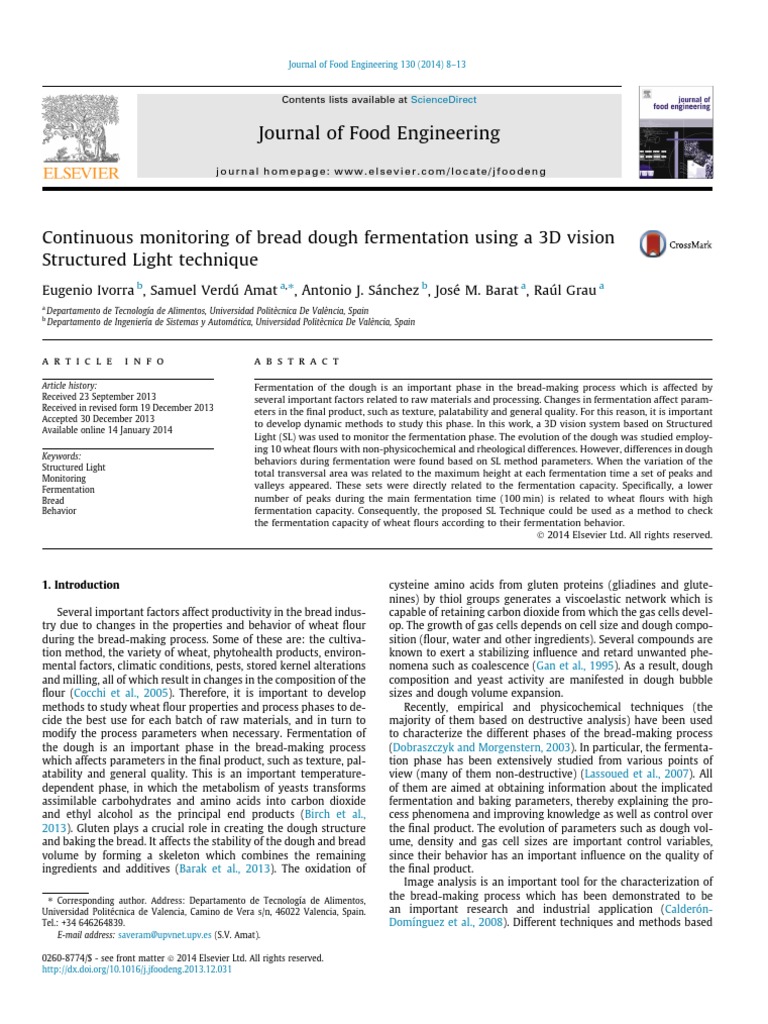 Continuous Monitoring of Bread Dough Fermentation Using A 3D Vision Structured Light Technique ...