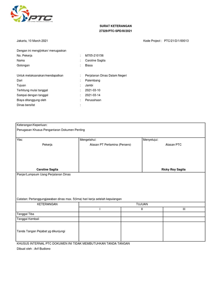 Surat Keterangan 27329/PTC-SPD/III/2021 | PDF