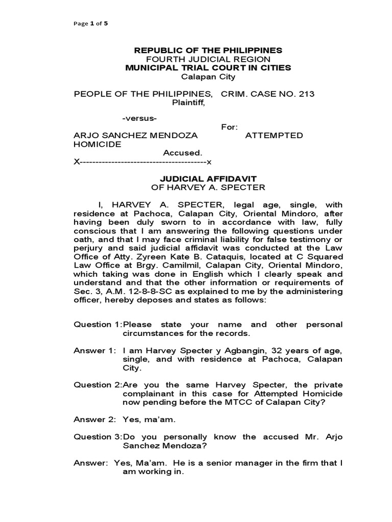 Judicial Affidavit (Criminal Case) | PDF | Affidavit | Perjury Judicial Affidavit (Criminal Case) | PDF | Affidavit | Perjury