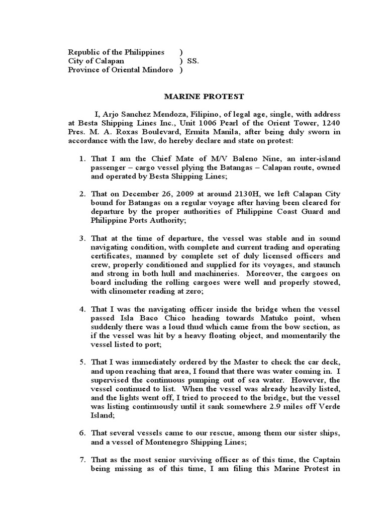 Marine Protest | Download Free PDF | Ships | Water Transport