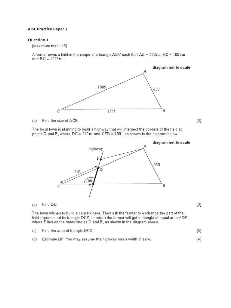 AISL Practice Paper 2 | PDF | Trigonometric Functions | Angle