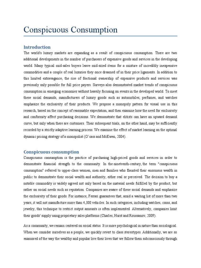 Veblen's Theory of Conspicuous Consumption | PDF | Consumerism ...