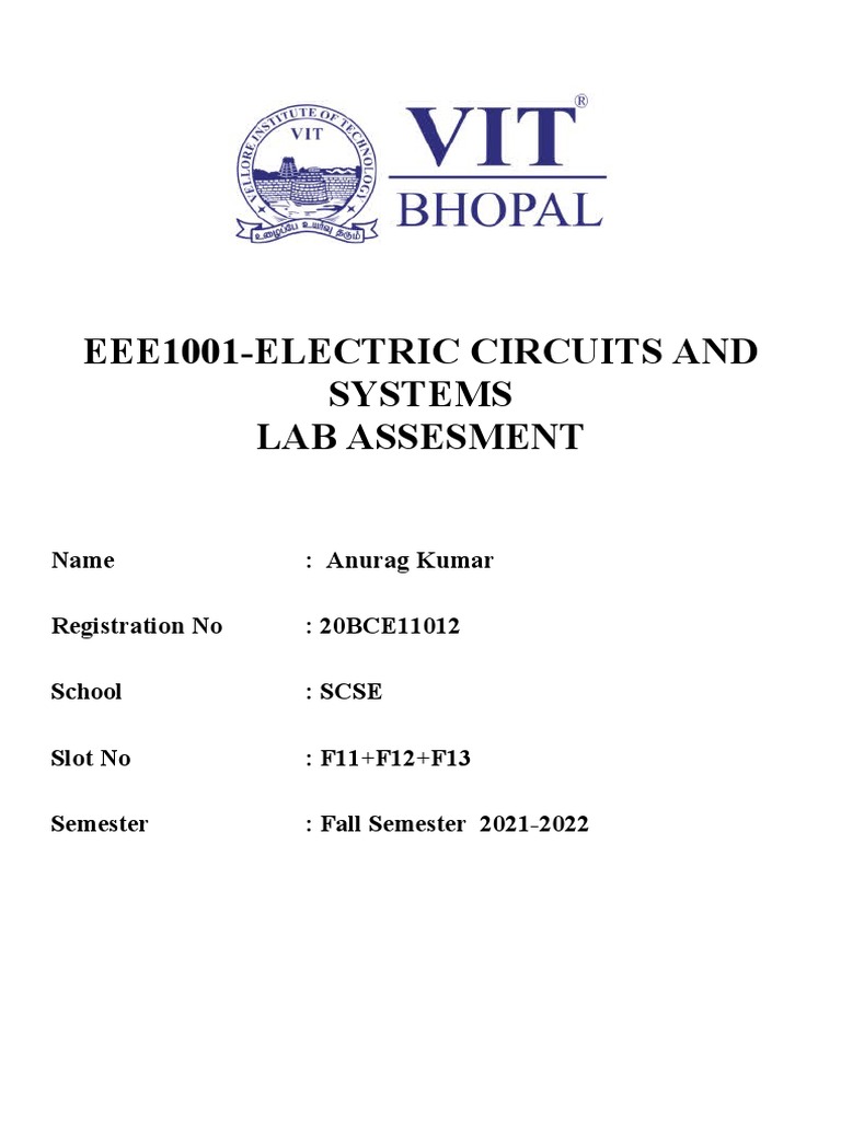 Eee1001-Electric Circuits and Systems Lab Assesment | PDF | Electrical Network | Series And ...