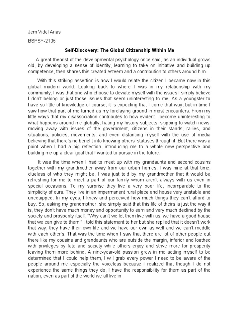 Self-Discovery: The Global Citizenship Within Me | PDF | Citizenship ...