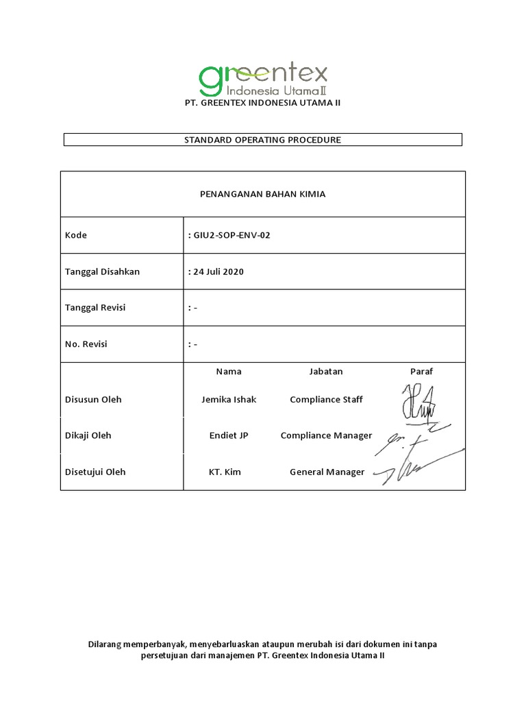 SOP Chemical Handling | PDF