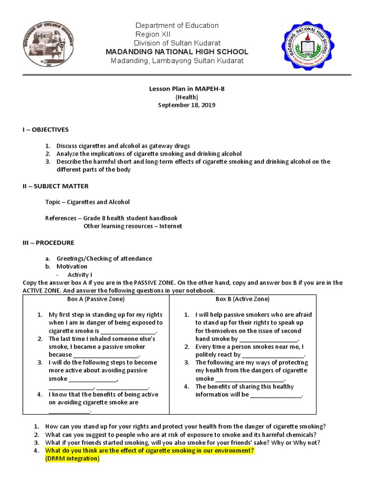 Lesson Plan DRRM | PDF | Tobacco Smoking | Addiction