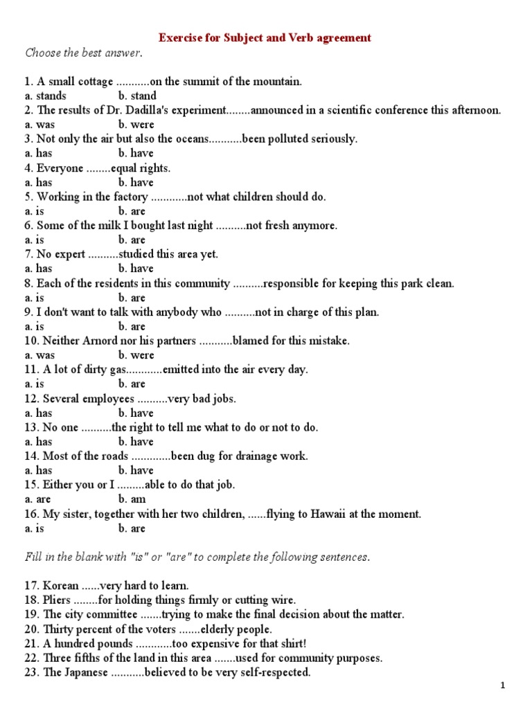 Subject-Verb Agreement Exercises | PDF | Foreign Language Studies | Art