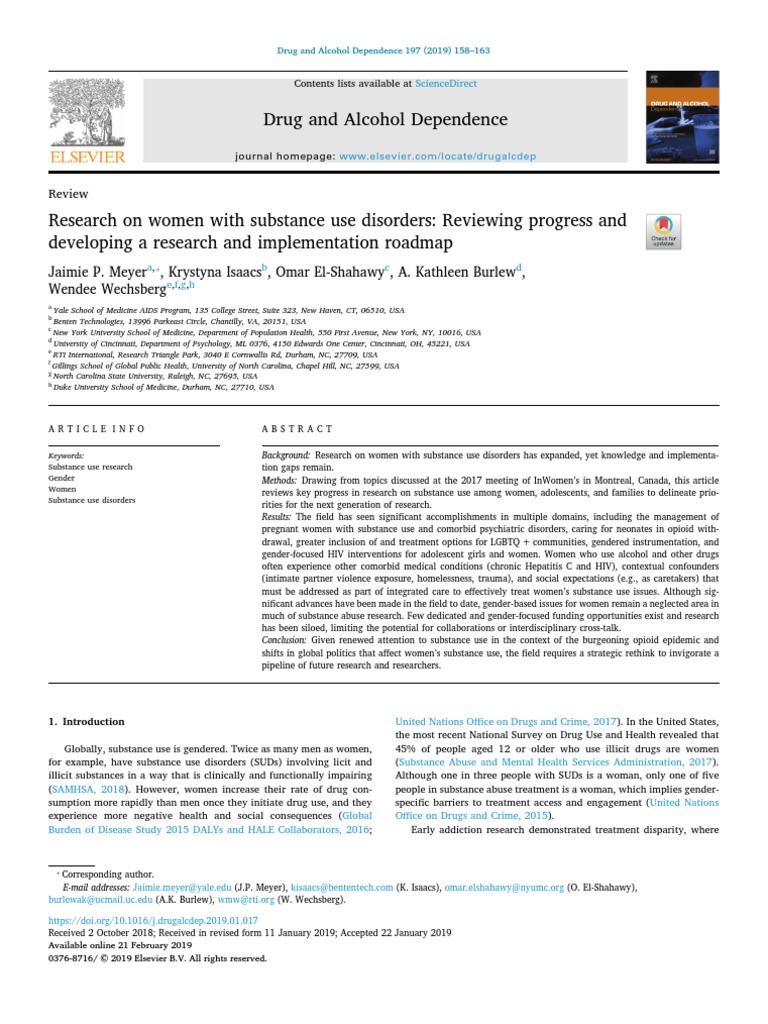 Research On Women With Substance Use Disorders, Reviewing Progress and ...