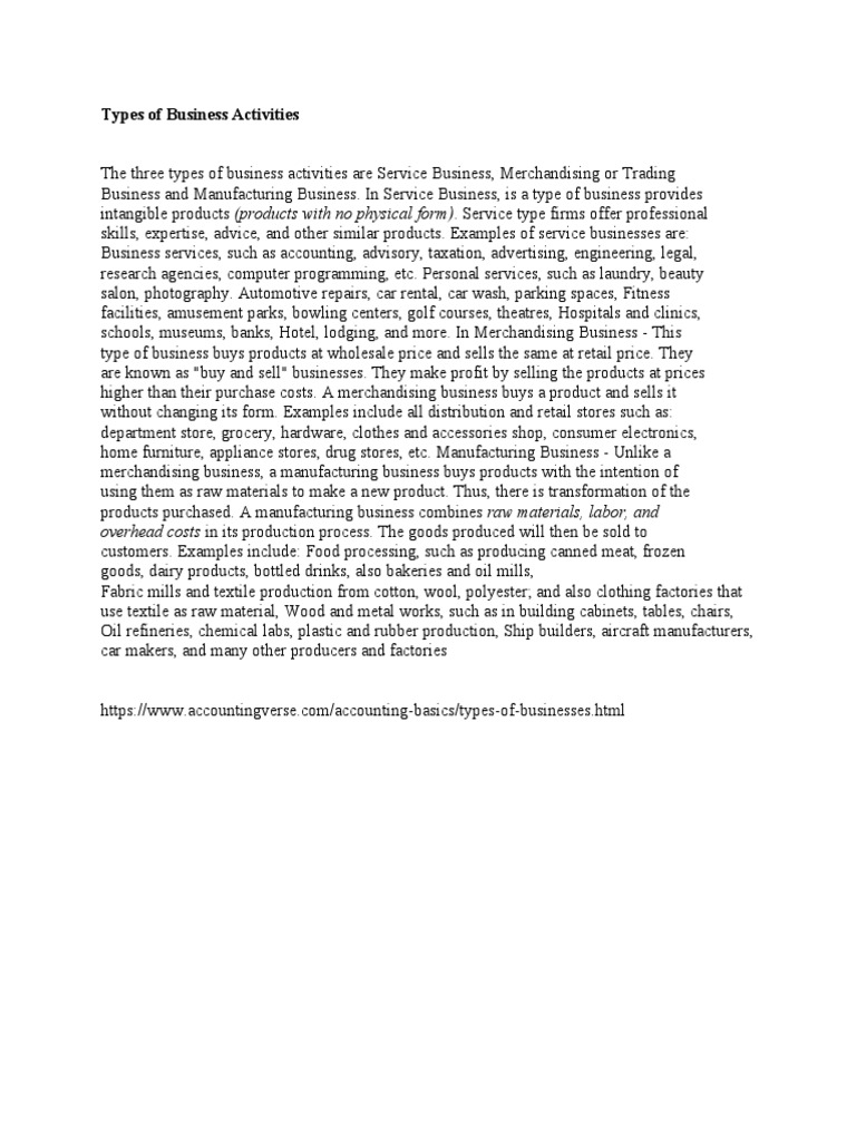 Types of Business Activities | PDF