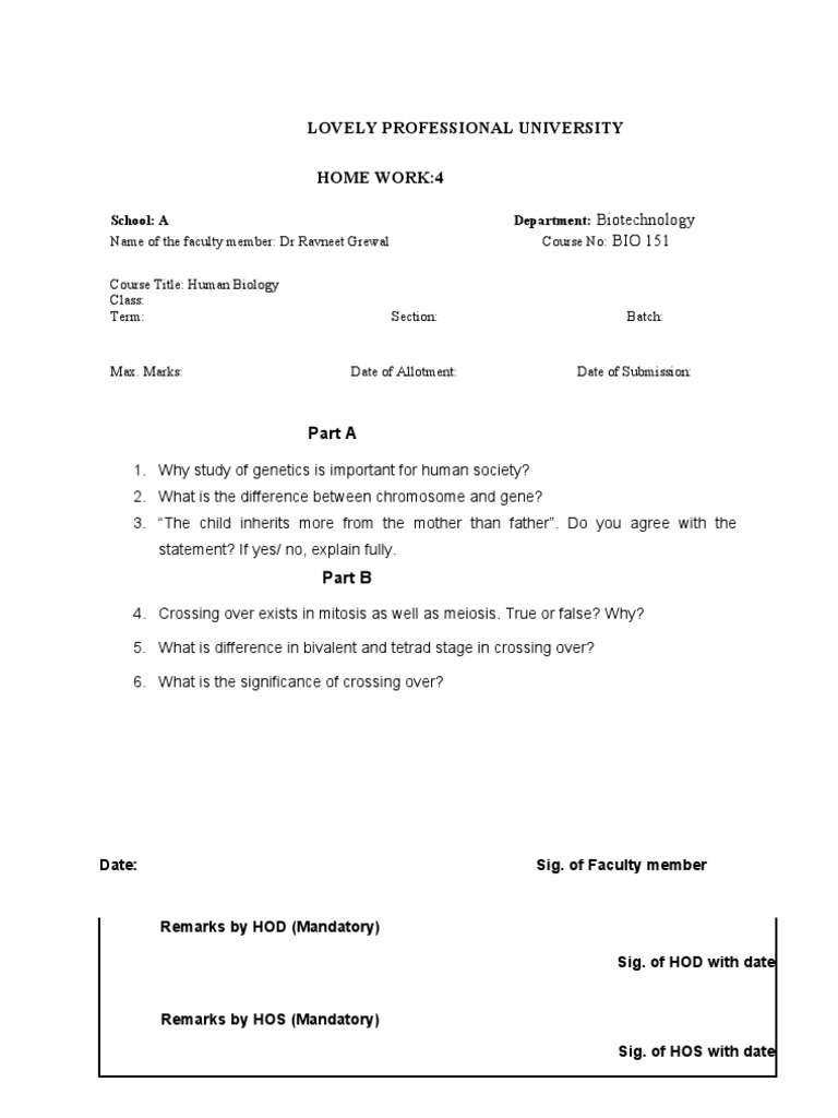 Human Biology Homework on Genetics | PDF | Science & Mathematics