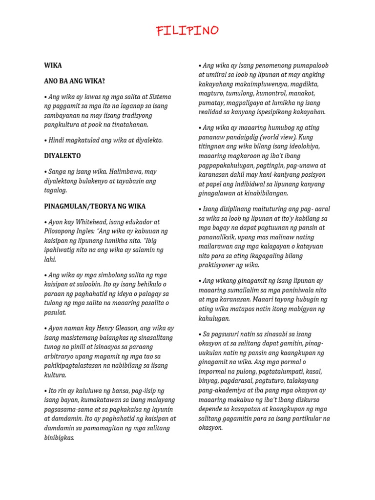 Reviewer - Filipino Compilation | PDF