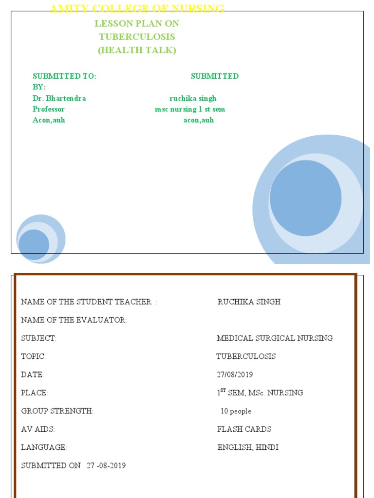 Lesson Plan On Tuberculosis (Health Talk) | PDF | Tuberculosis | Cough