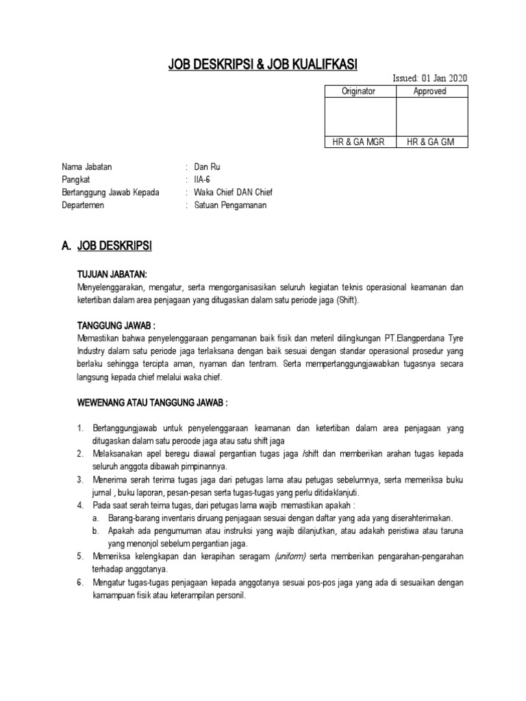 Deskripsi & Kualifikasi Danru Satpam | PDF