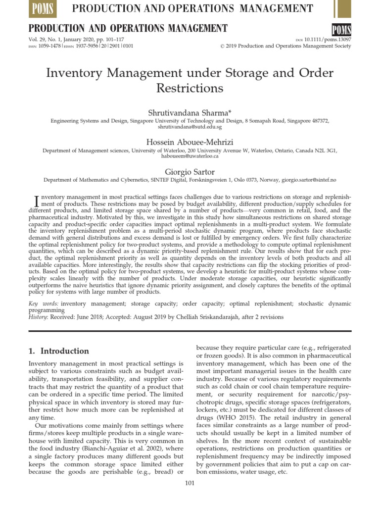 Inventory Management Under Storage and Order Restrictions | PDF ...