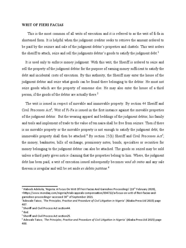 Writ of Fieri Facias-2 | PDF | Judgment (Law) | Public Law