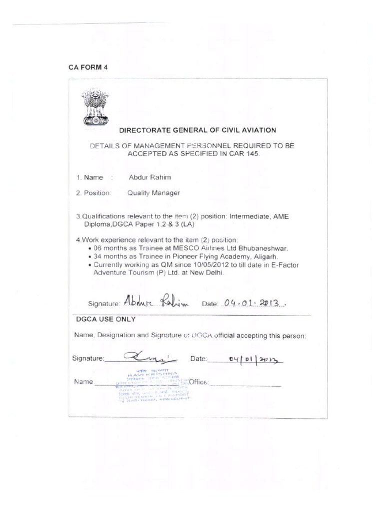 DGCA CA Form 4 - Compressed | PDF