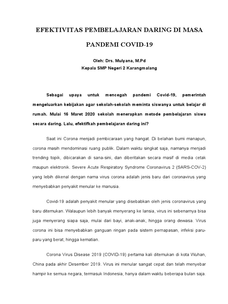 Efektivitas Pembelajaran Daring Di Masa Pandemi Covid | PDF