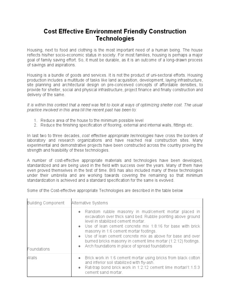 Environmentally Friendly and Cost-Effective Building Technologies | PDF ...