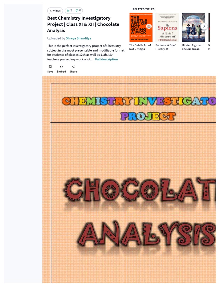 Best Chemistry Investigatory Project Class Xi Amp Xii Chocolate Analysis | Download Free PDF ...