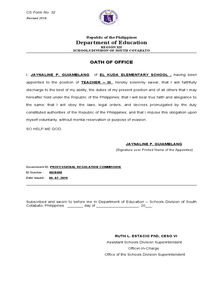 CS - Form No. 32 - Oath of Office | PDF