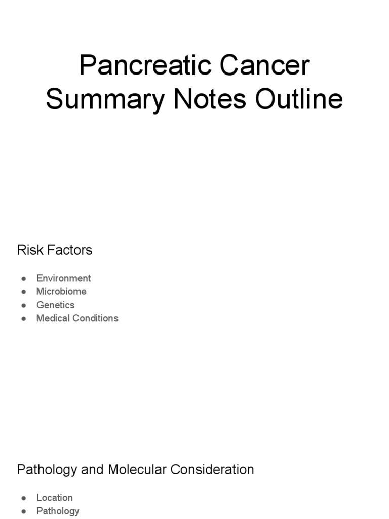 Pancreatic Cancer Summary Notes Outline | PDF