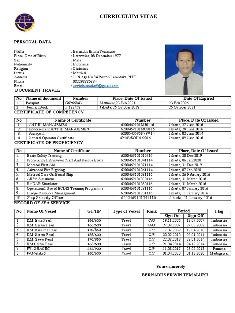 CV Erwin T. Xxx-Dikonversi | PDF | Ships | Shipping