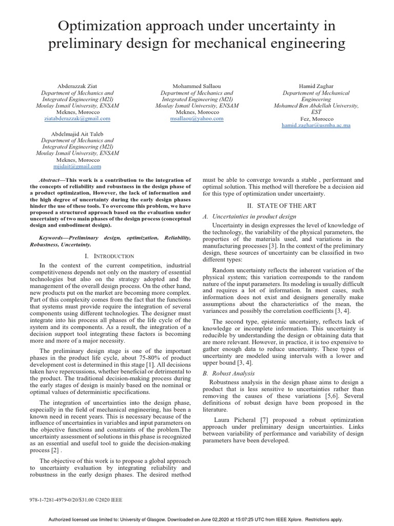 Optimization Approach Under Uncertainty in | PDF | Reliability Engineering | Mathematical ...