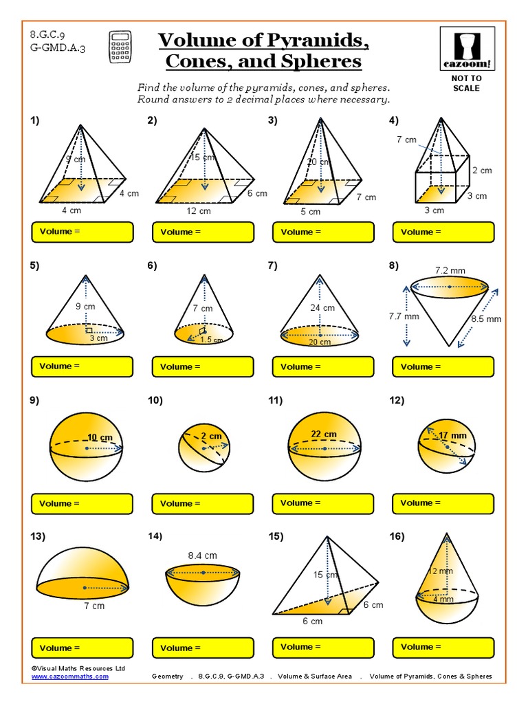 Geometry - Volume and Surface Area - Volume of Pyramids Cones and ...