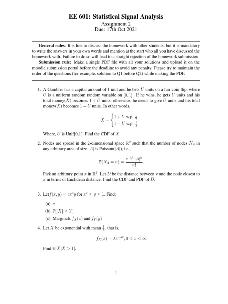 EE 601: Statistical Signal Analysis: Assignment 2 Due: 17th Oct 2021 ...