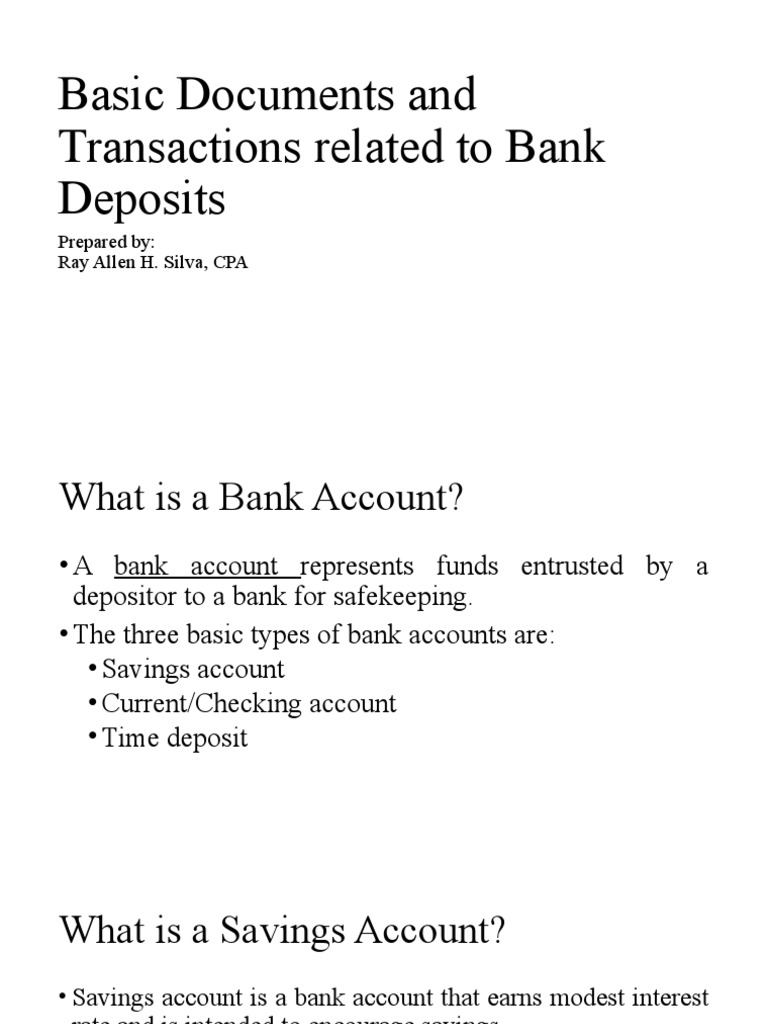Basic Documents and Transactions Related To Bank Deposits: Prepared By ...