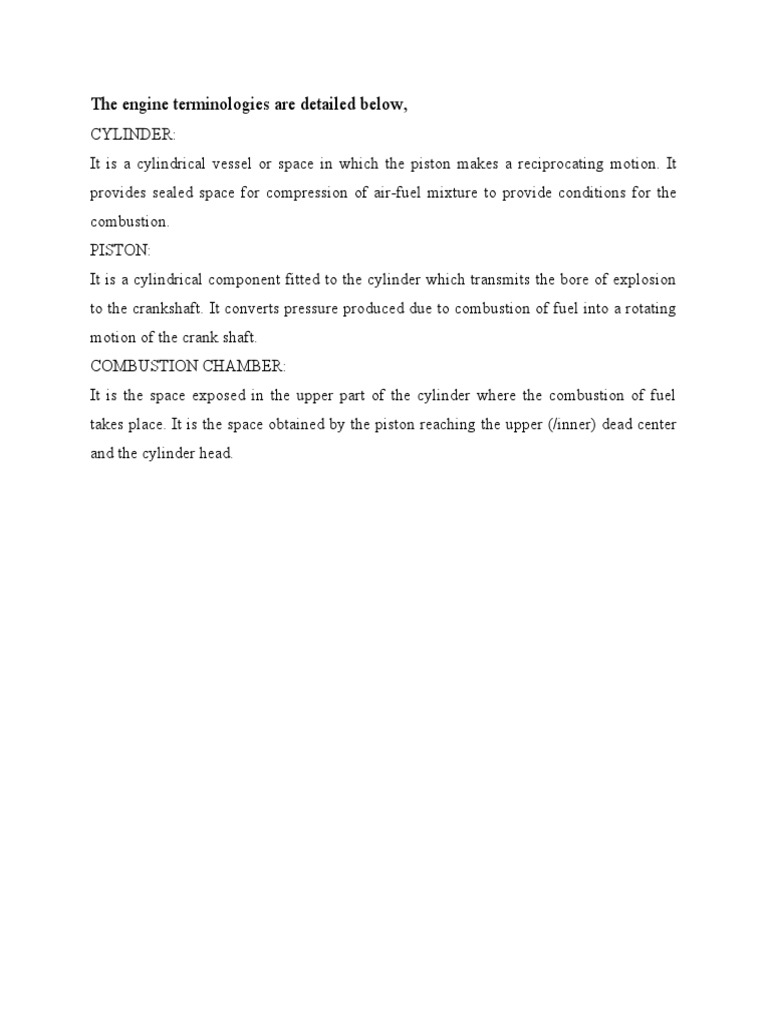 The Engine Terminologies Are Detailed Below | PDF | Internal Combustion ...