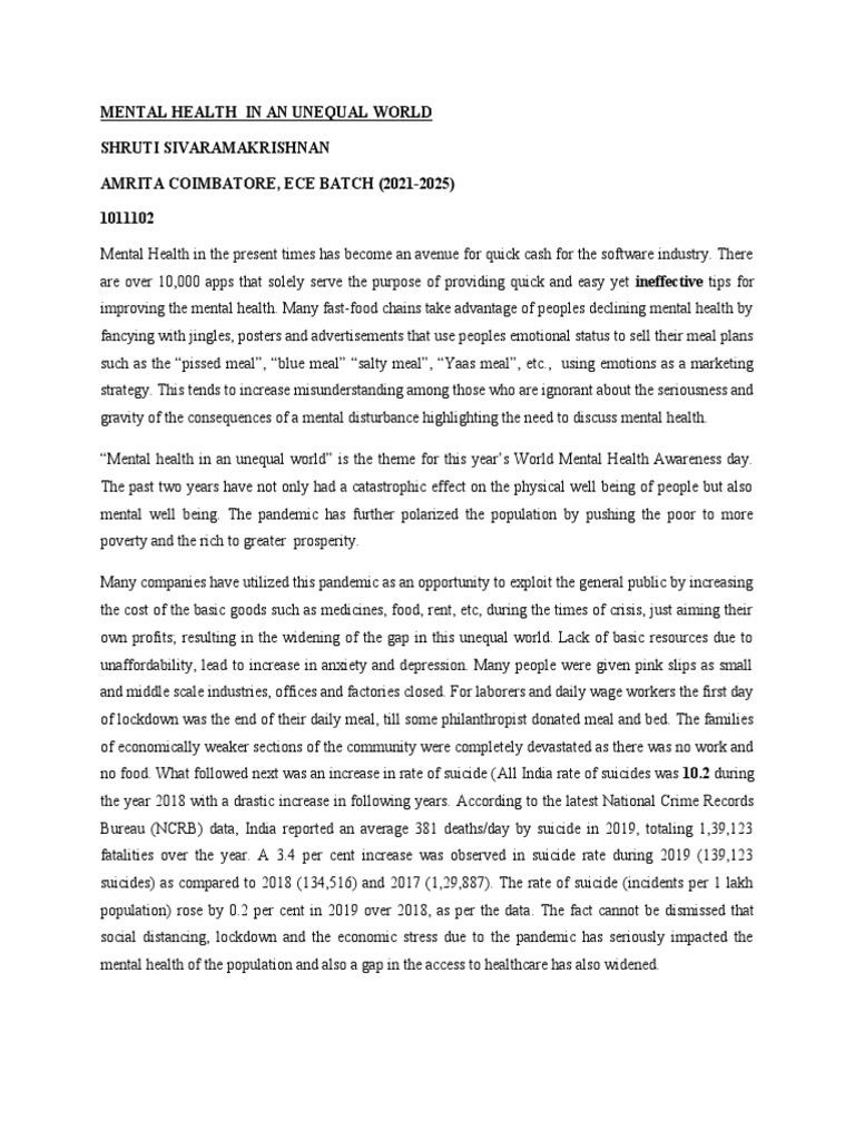 Mental Health Care Essay | PDF | Mental Disorder | Health Care
