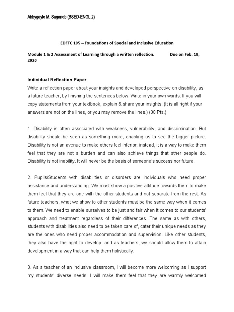 Module 2 Assessment Written Reflection | PDF | Inclusion (Education ...