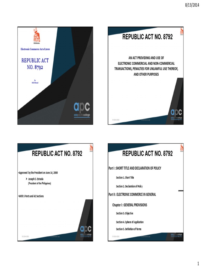 RA 8792 - Electronic Commerce Act | PDF | E Commerce | Copyright ...