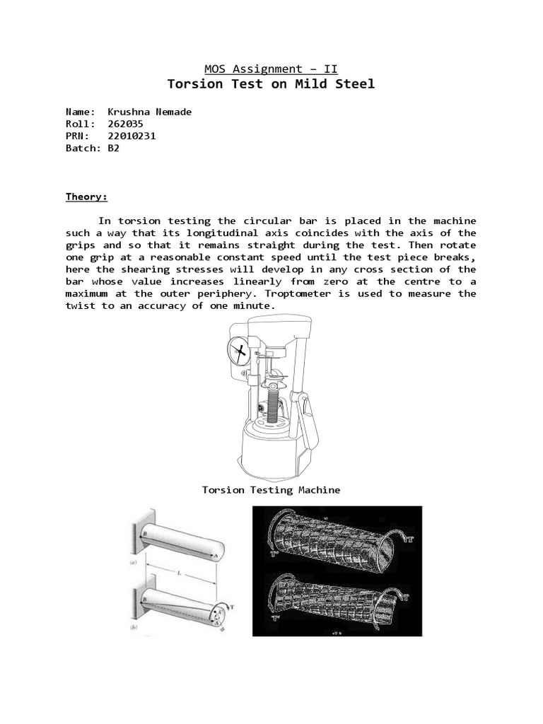 Torsion Test On Mild Steel: MOS Assignment - II | PDF | Fracture ...