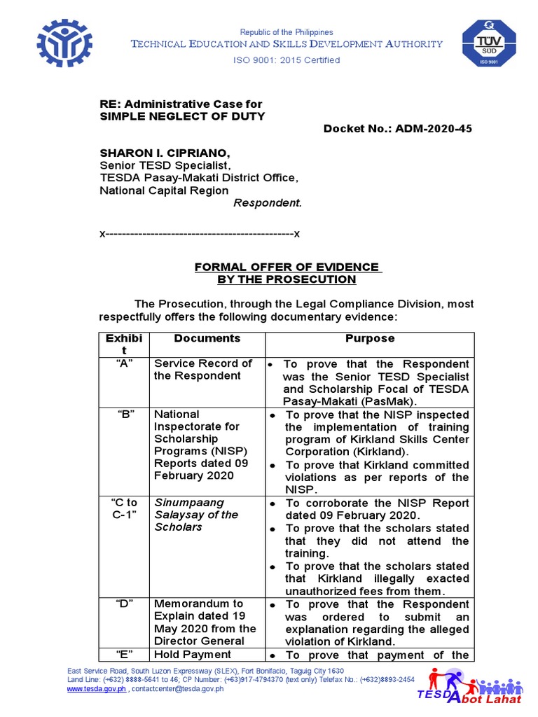 RE: Administrative Case For Simple Neglect of Duty Docket No.: ADM-2020 ...