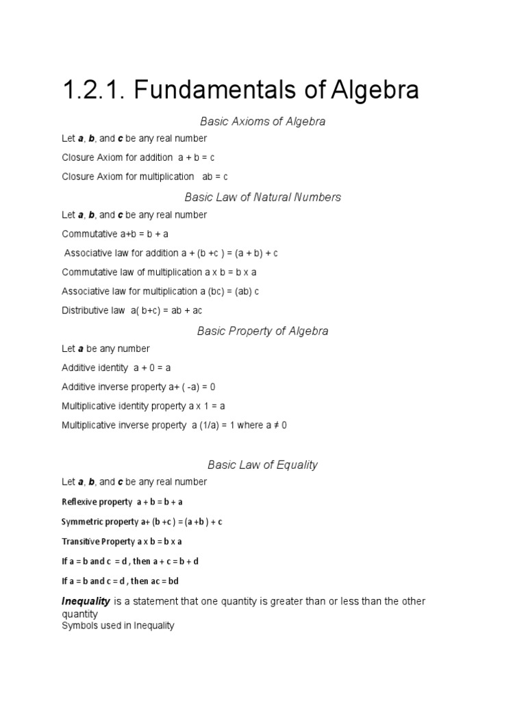 1.2.1. Fundamentals of Algebra | PDF | Teaching Methods & Materials ...