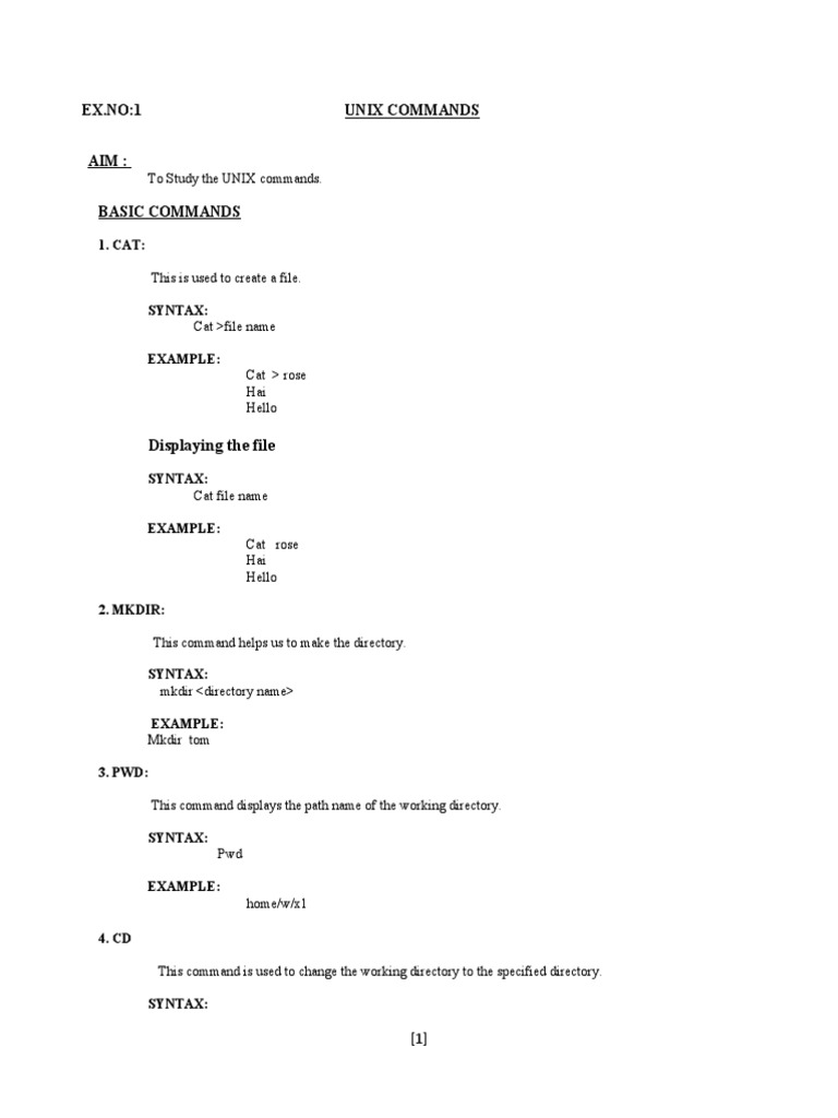 Displaying The File: EX - NO:1 Unix Commands AIM | PDF | Computer Terminal | Computer File