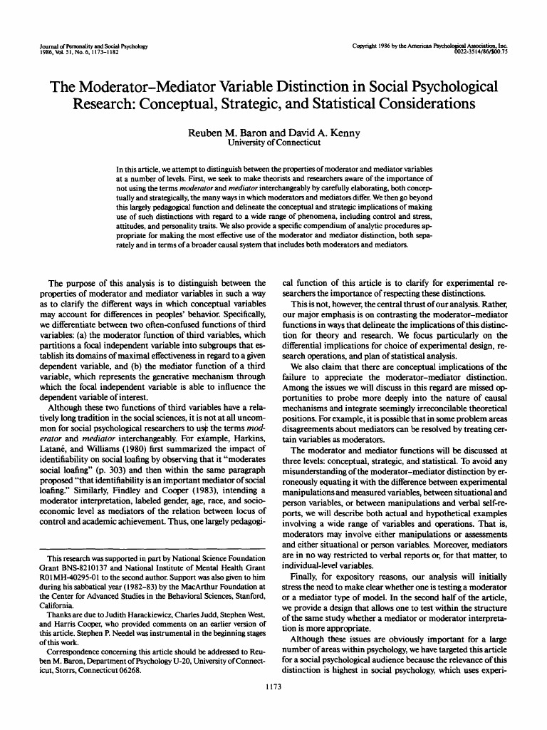 The Moderator-Mediator Variable Distinction | PDF