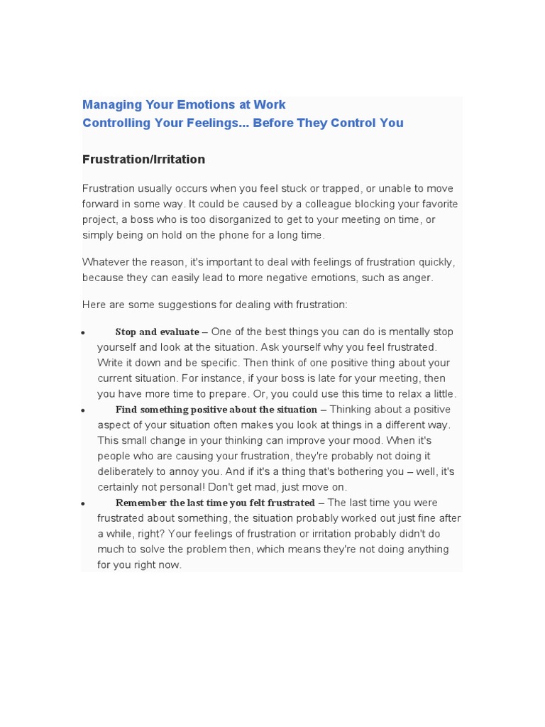 Managing Your Emotions at Work | PDF | Anger | Feeling