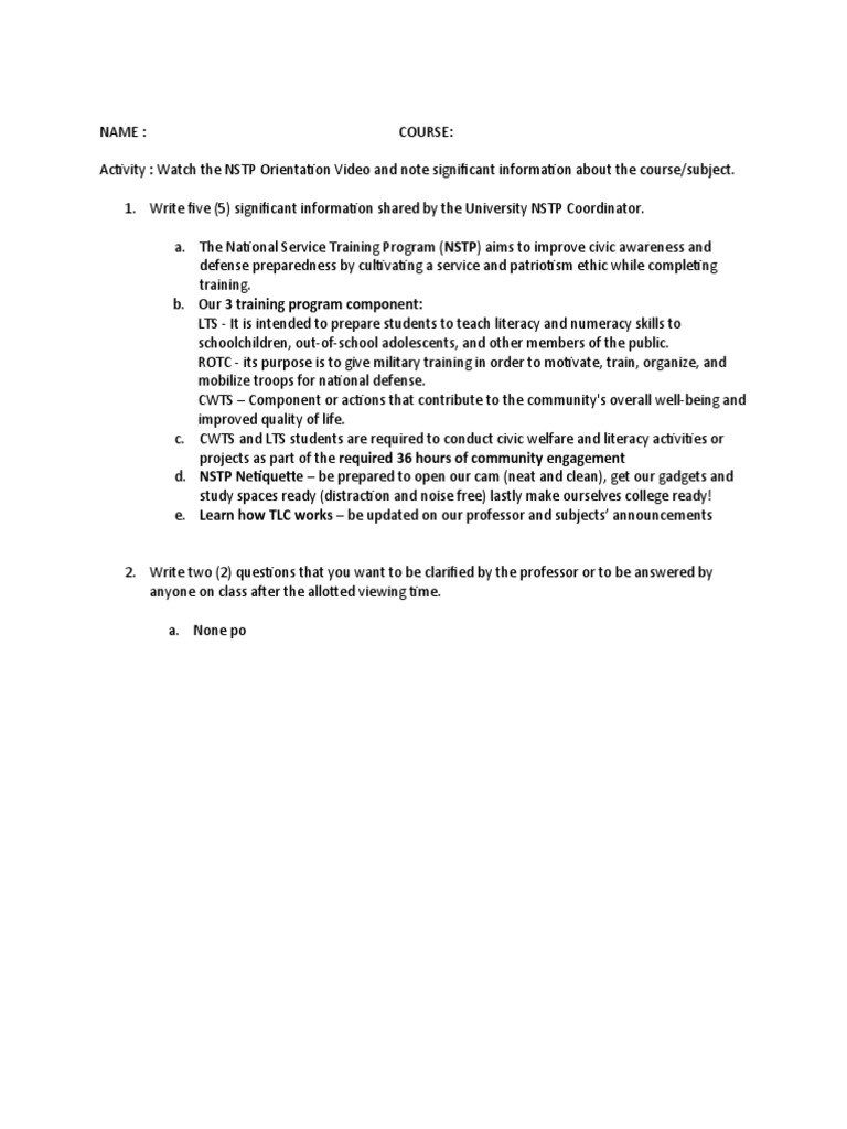 NSTP Orientation Key Points | PDF